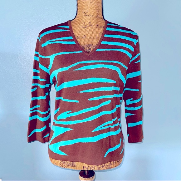 Cyrus | Tops | Cyrus Teal Brown 34 Sleeve Top | Poshmark
